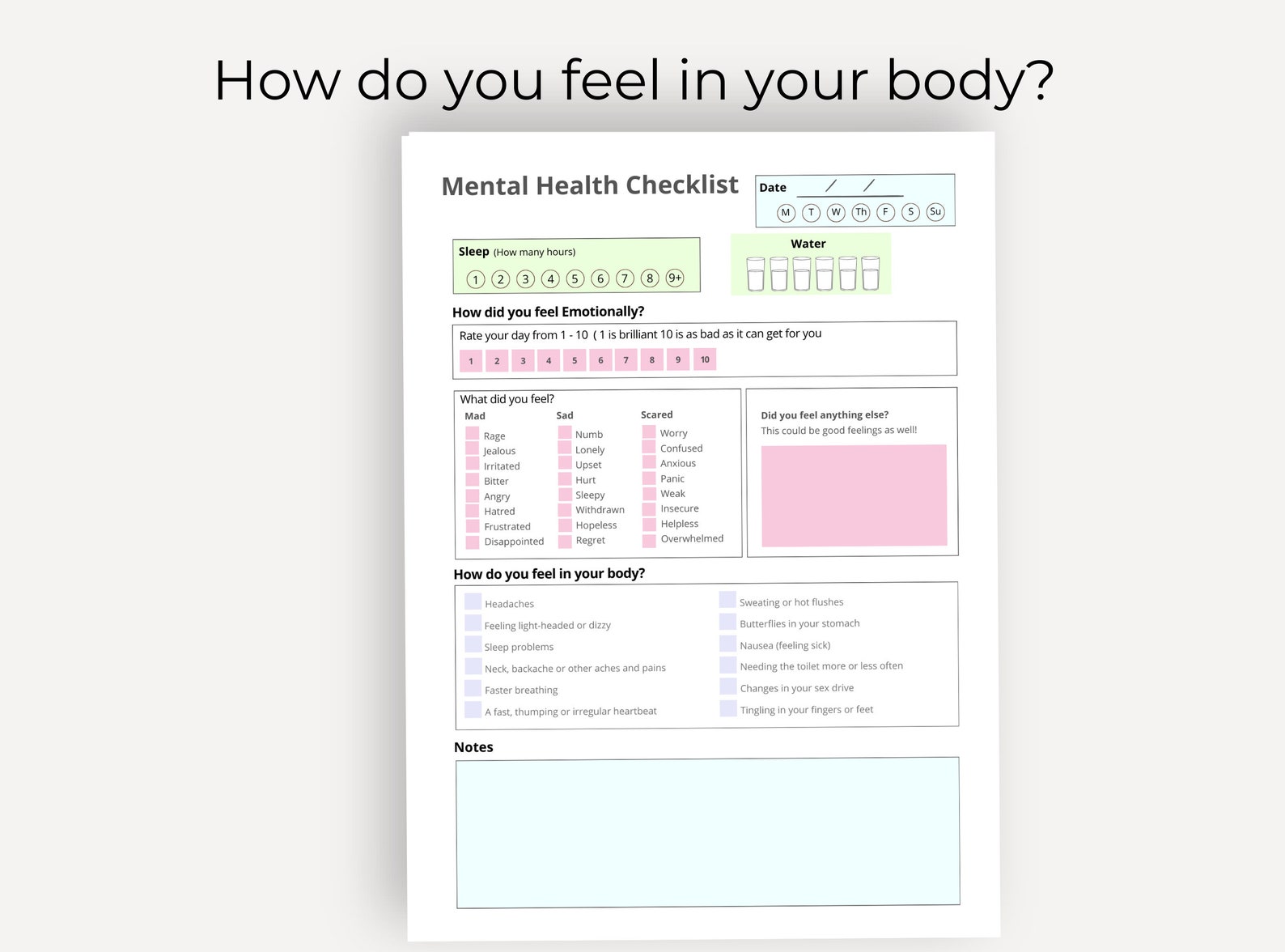 Mental Health Checklist for Adults, Mental Health Tracker, Daily Mood ...