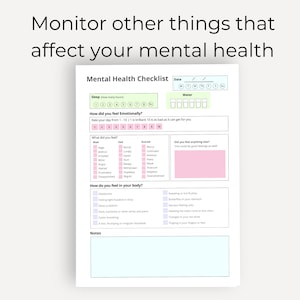 Mental Health Checklist for Adults, Mental Health Tracker, Daily Mood ...