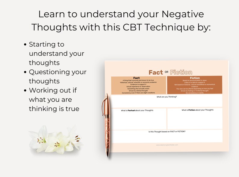 Cognitive Behavioral Therapy Worksheet, Fact or Fiction PDF, Change ...