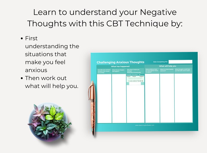 Cognitive Behavioral Therapy Worksheet, Challenging Negative Thoughts ...