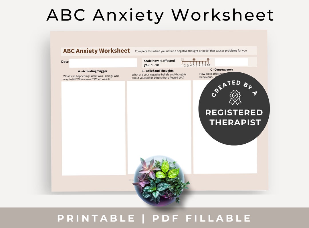 Anxiety Worksheets for Adults, ABC Model CBT, Colorful Fillable PDF ...