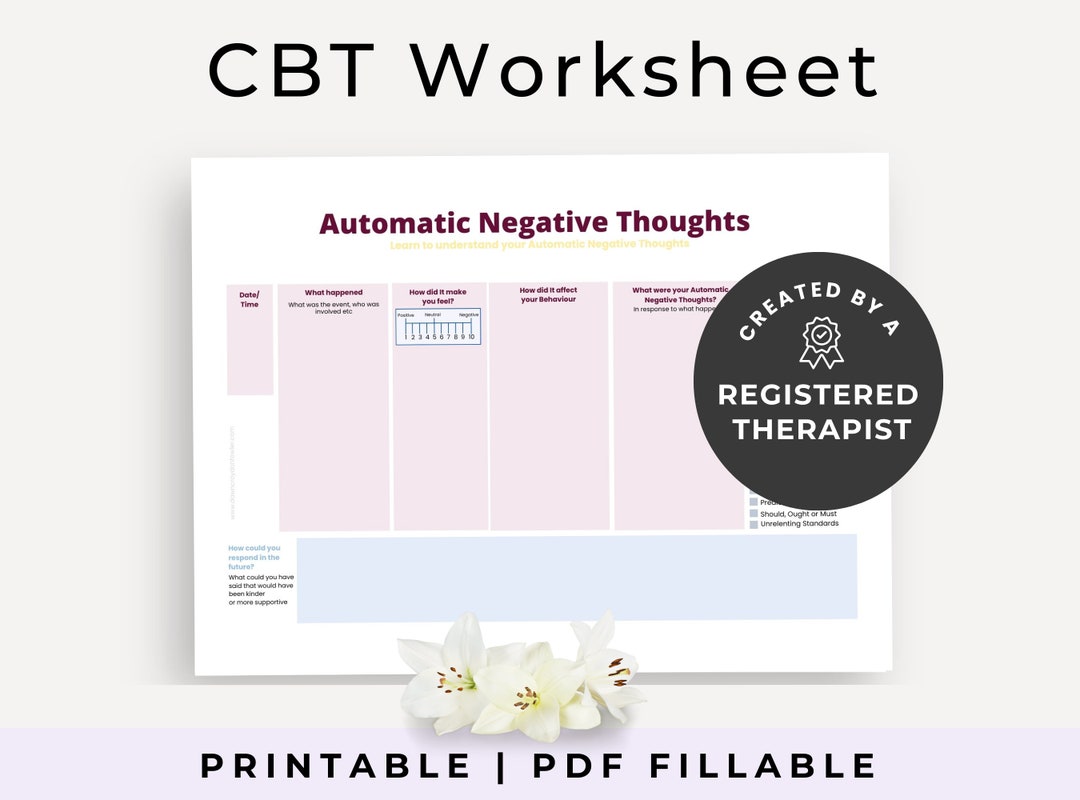 Cbt Worksheets for Adults, Automatic Negative Thoughts, Fillable PDF in ...