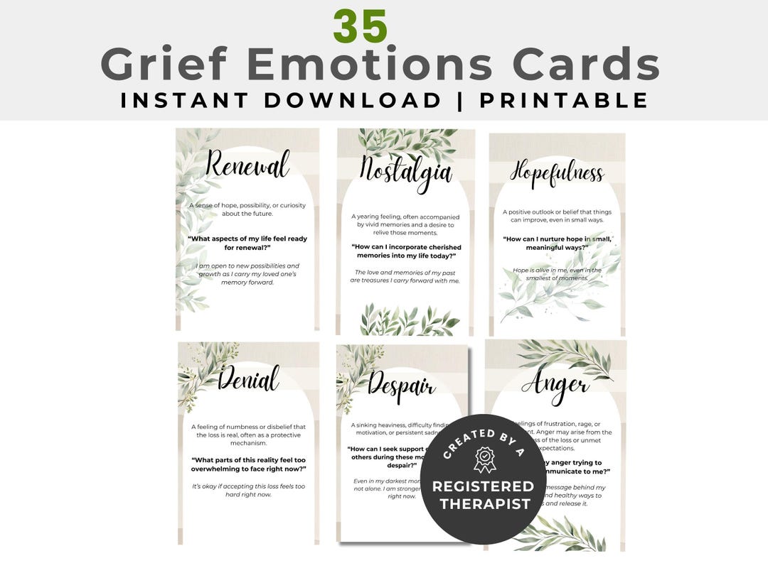Grief Emotions Journal Cards, Botanical Therapy Writing Prompts ...