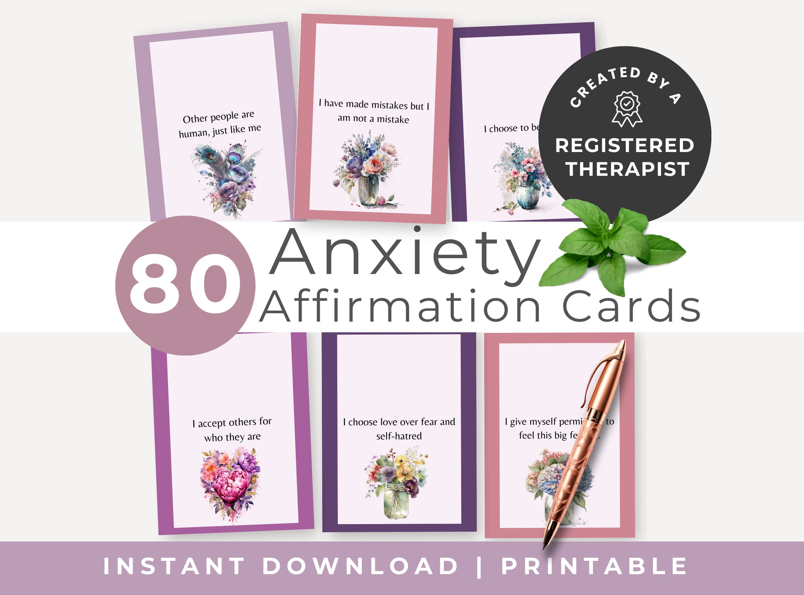 Anxiety Relief Coping Cards, Pink Floral Flashcards for Anxiety, Coping ...