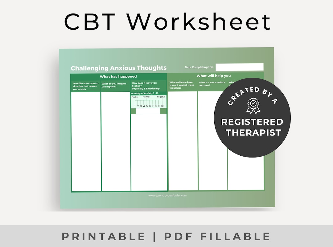 Cognitive Behavioral Therapy Worksheets, Challenging Anxious Thoughts ...