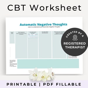 Cbt Therapy Worksheets, Automatic Negative Thought Printable, Fillable ...