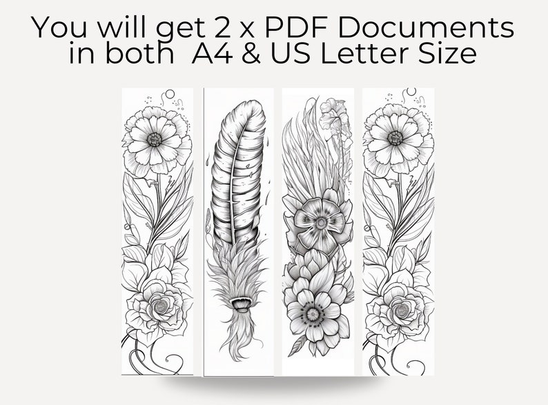 Floral Bookmarks to Color, Feathers & Flowers Colouring, Grounding ...