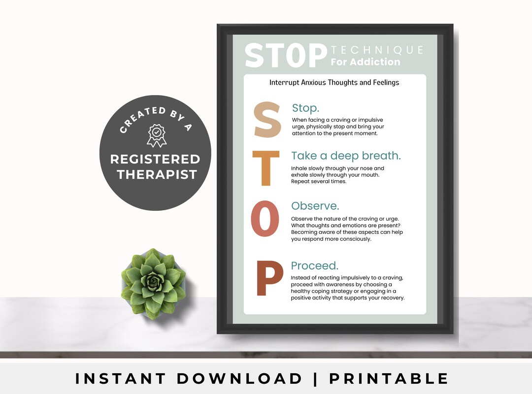 STOP Technique Poster, Addiction Recovery Tool, Boho Cognitive Therapy ...