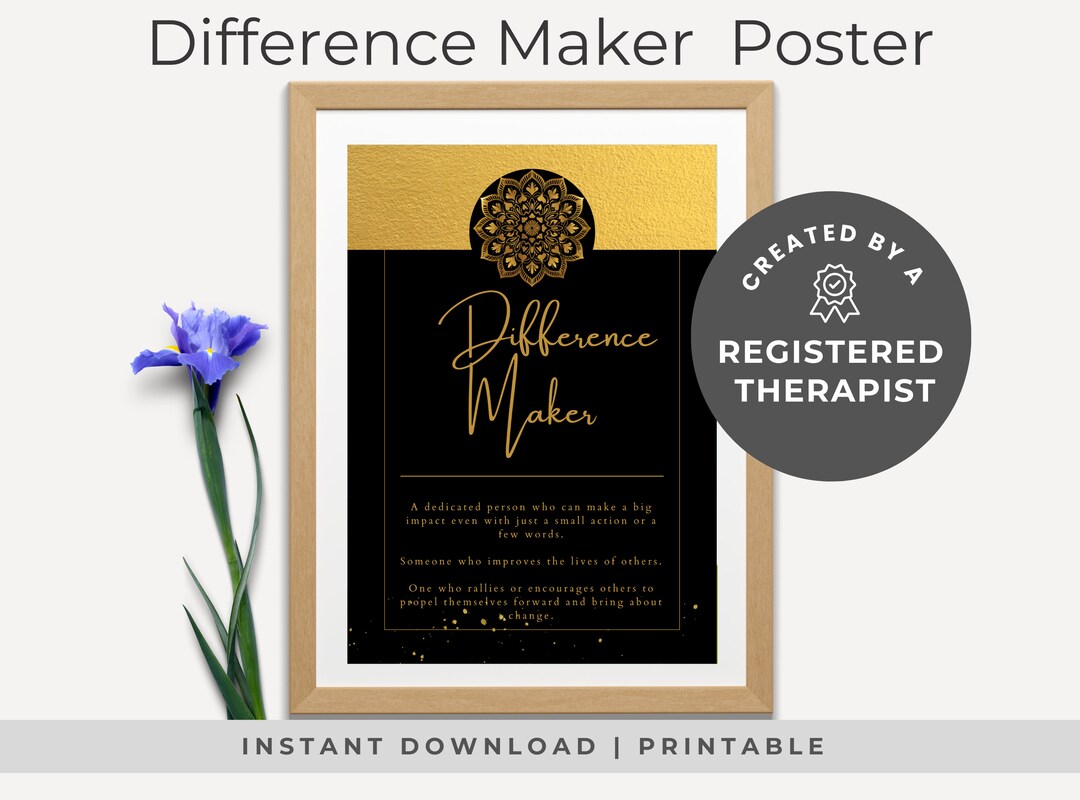 Difference Maker Print, Definition Poster Black, Gift for Therapist, Psycholgist Room Wall Art ...
