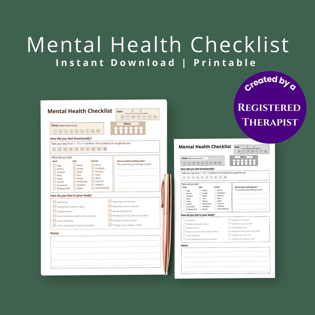 Mental Health Checklist for Adults Mental Health Tracker - Etsy