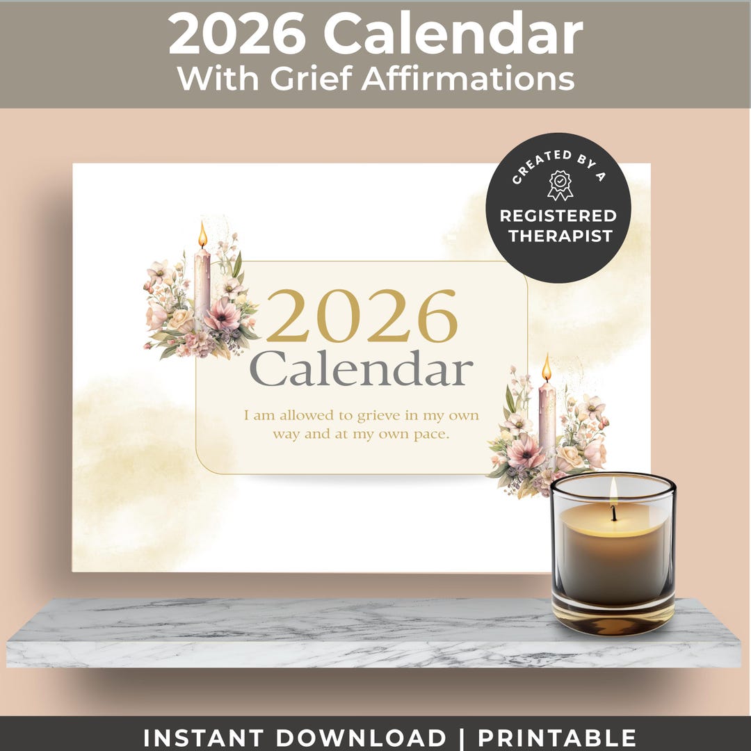 2026 Grief Calendar, Grief and Loss Affirmations, Candle Design, PDF ...