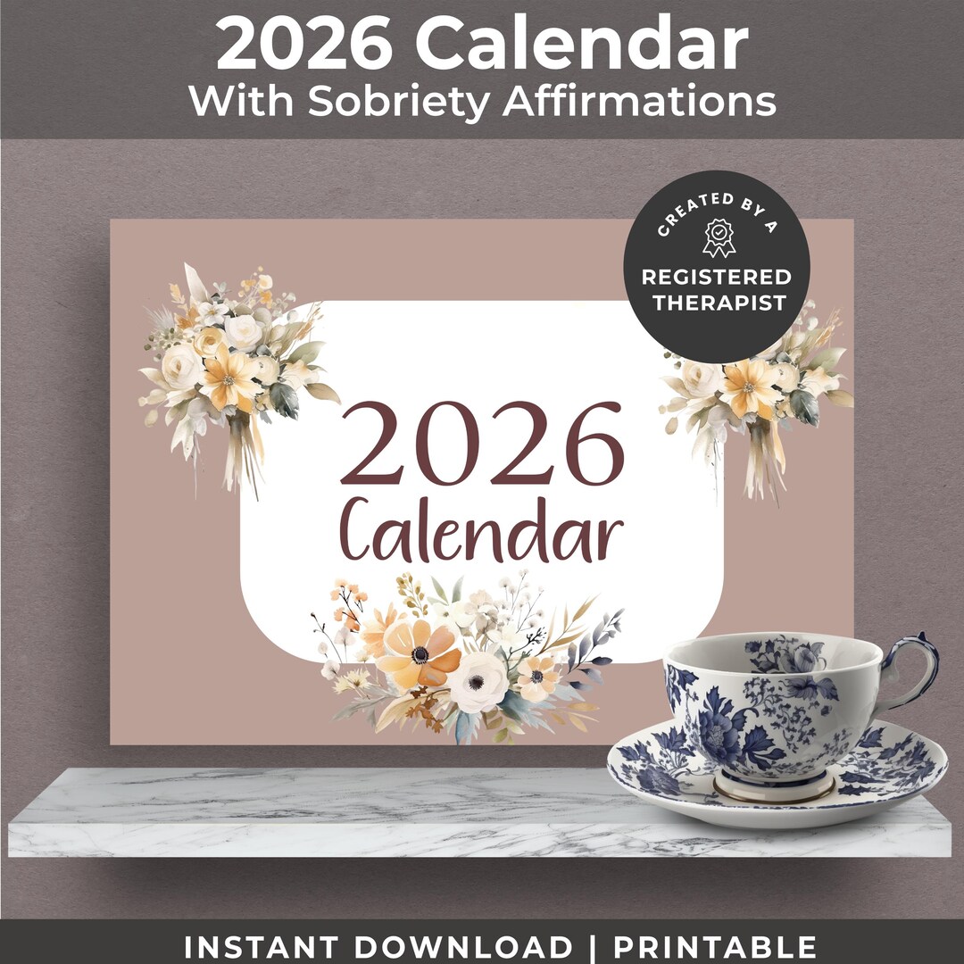 Sobriety Calendar 2026, Boho Design With Recovery Affirmations, 3 ...