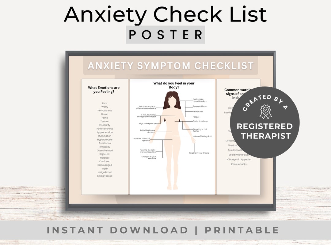 Anxiety Checklist, Printable Anxiety Relief Poster, Simple Psychologist ...