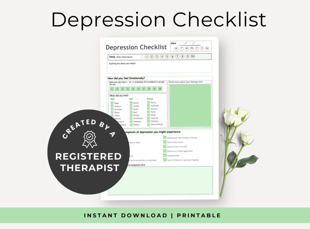 Depression Checklist, Mood Diary Worksheet, Mental Health Check in ...