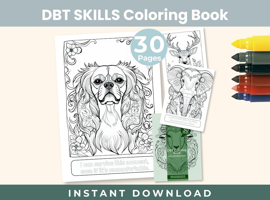 Dbt Coloring Book, Whimsical Animals With Affirmations, 30 Page PDF ...