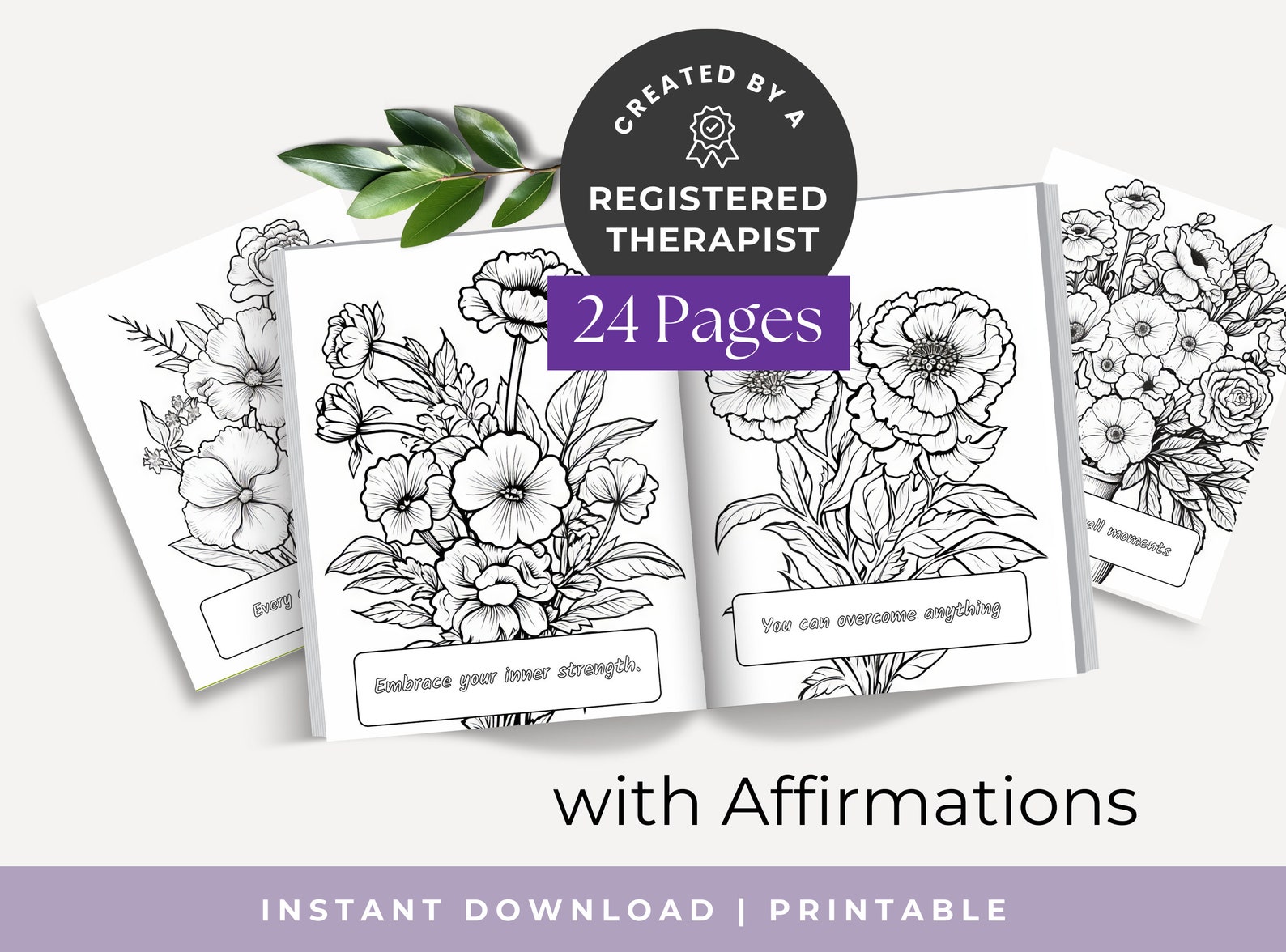 Bouquet of Flowers Coloring Book, With Positive Affirmations, 24 Page ...