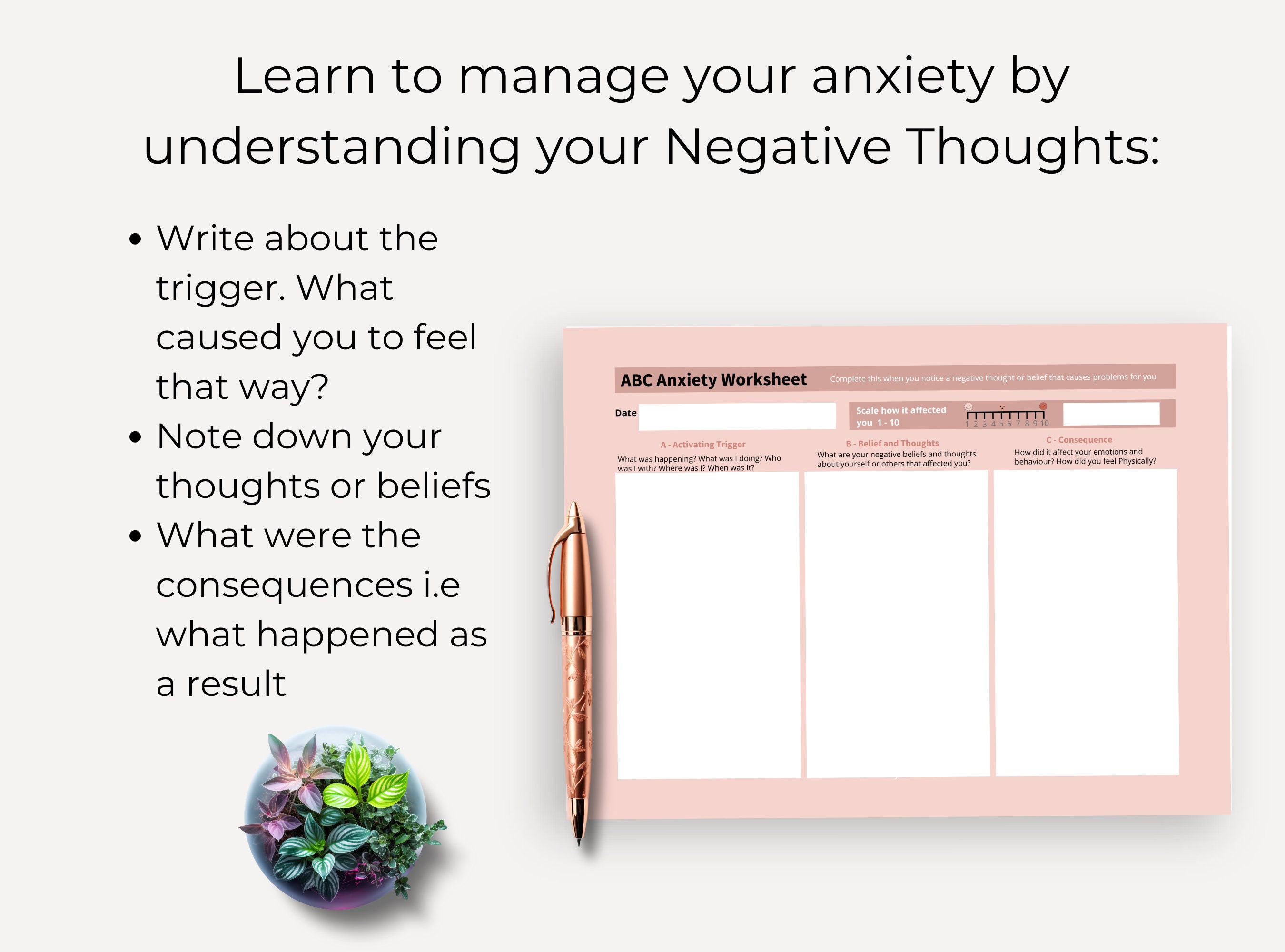 Anxiety Worksheets for Adults, ABC Technique CBT, Fillable PDF Form ...