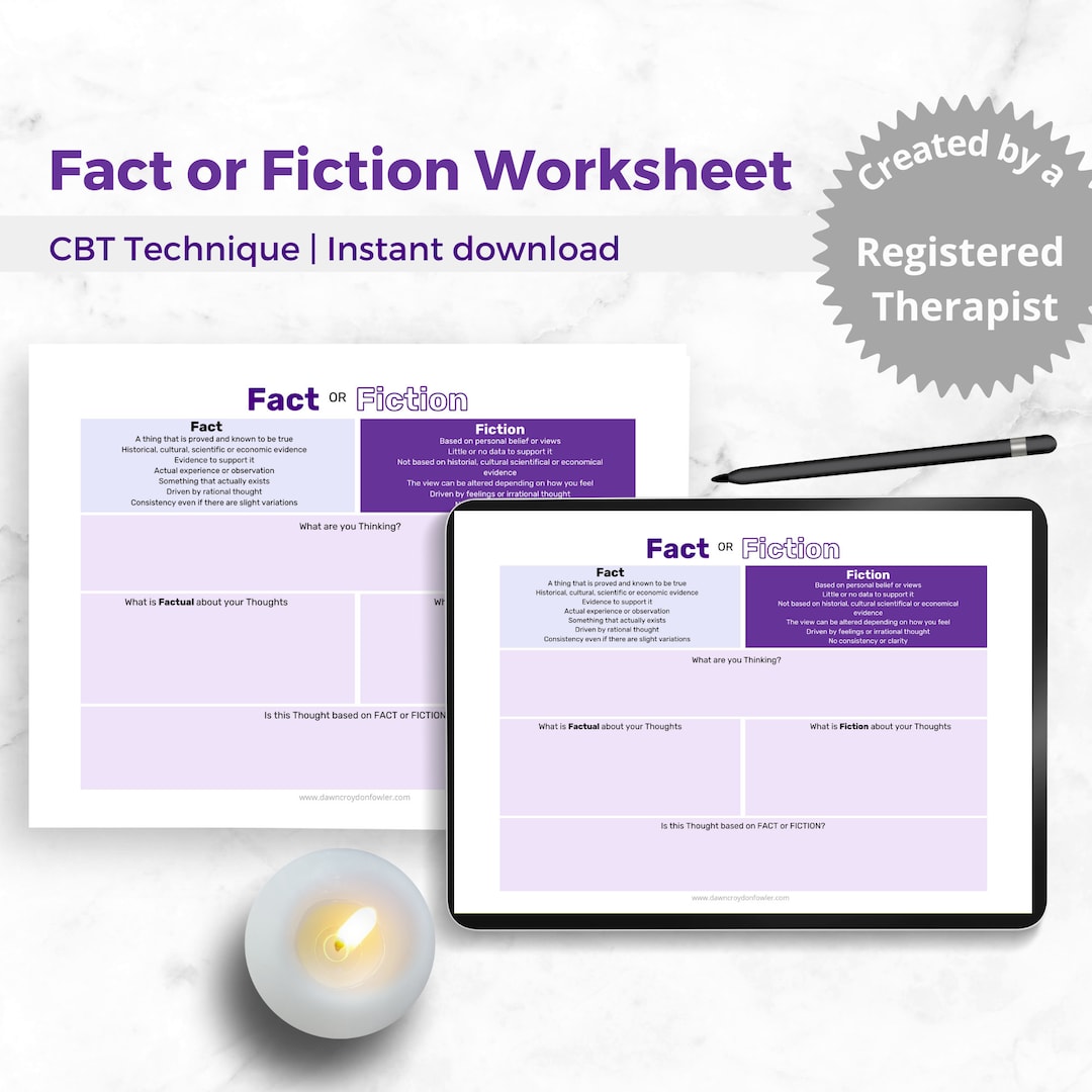 CBT Worksheet Challenging Negative Thoughts Fact or Fiction - Etsy