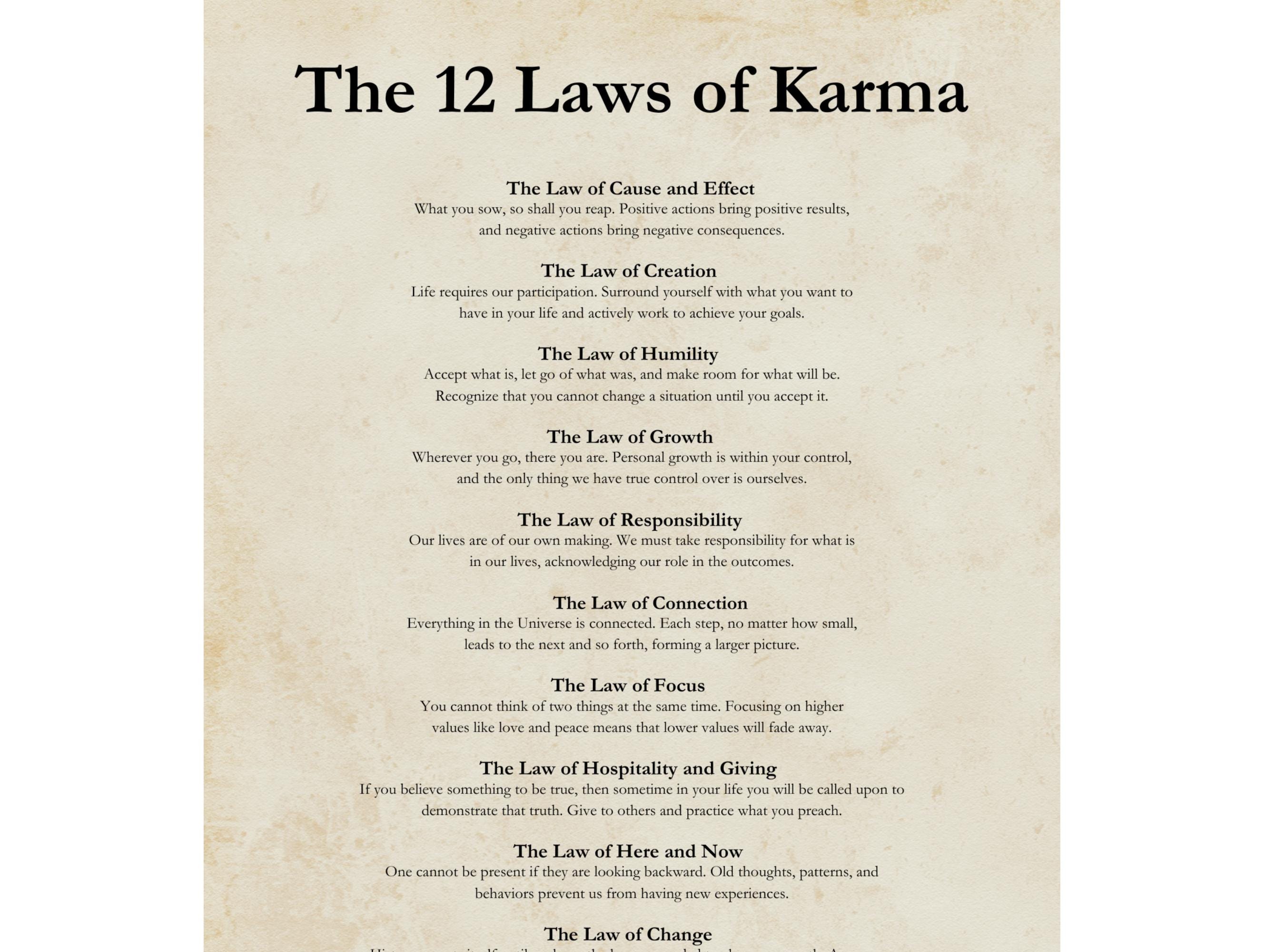 12 Laws of Karma Poster, Digital Download, Karma Print, Law of ...