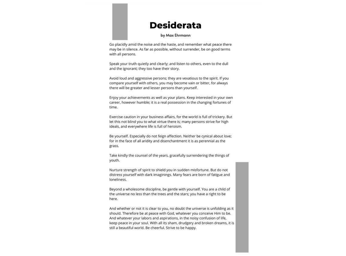 Desiderata Poem, Desiderata Wall Art, Desiderata Poster, Max Ehrmann ...