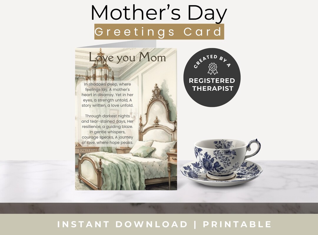 Printable Mothers Day Card, Green Old Fashioned Encouraging Poem for ...