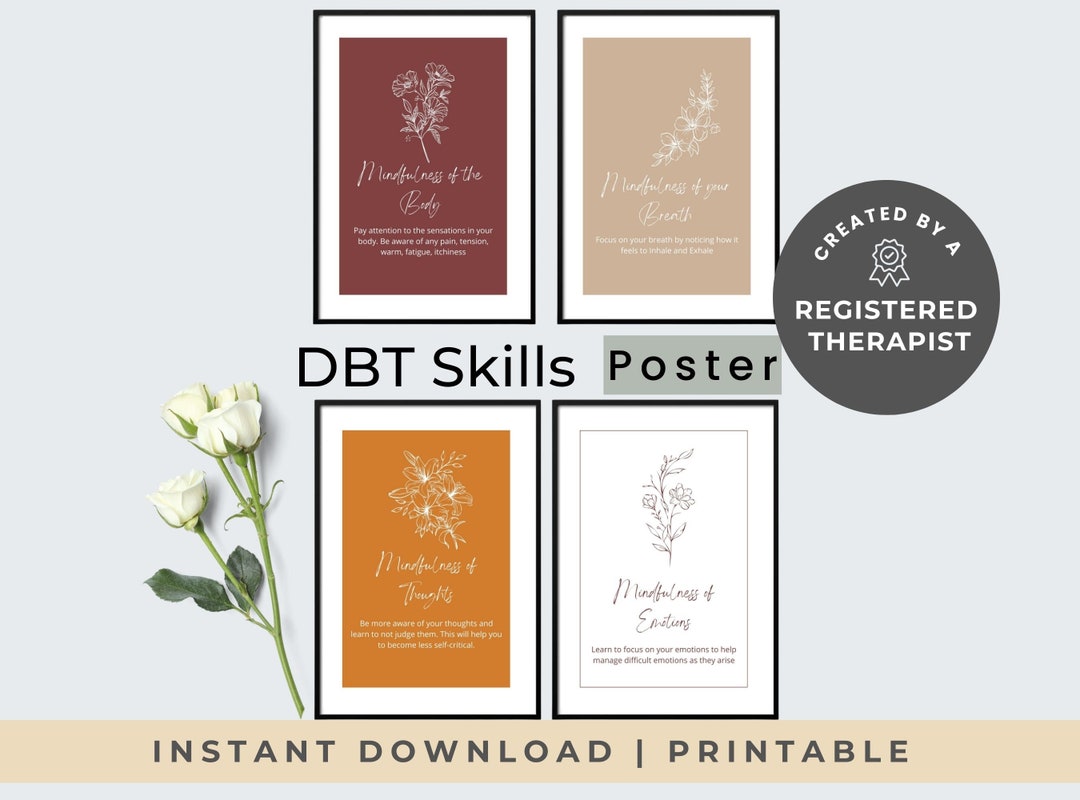 DBT Skills Poster, DBT Mindfulness Wall Art, Boho Styled Set of 4 ...
