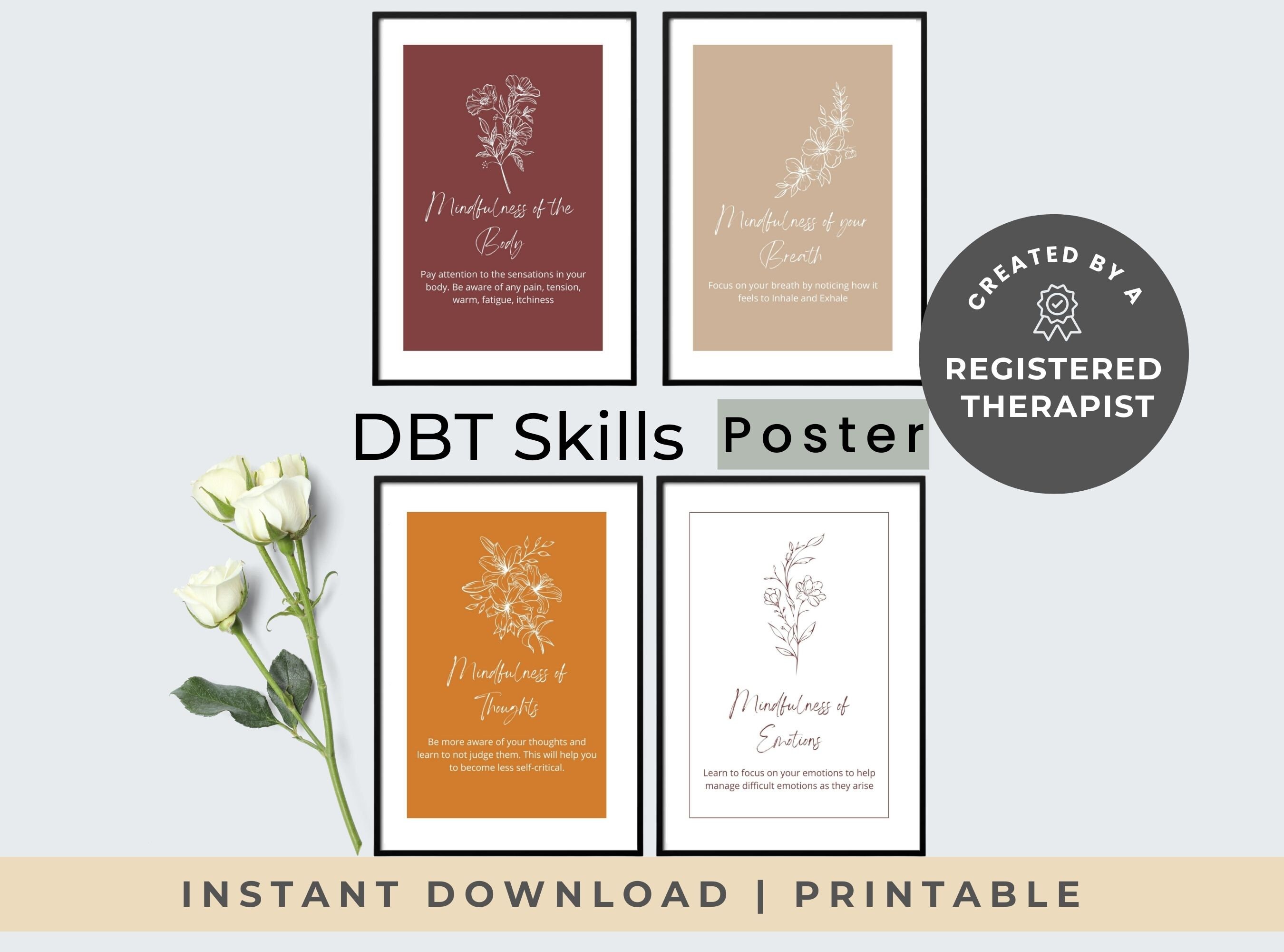 DBT Skills Poster, DBT Mindfulness Wall Art, Boho Styled Set of 4 ...