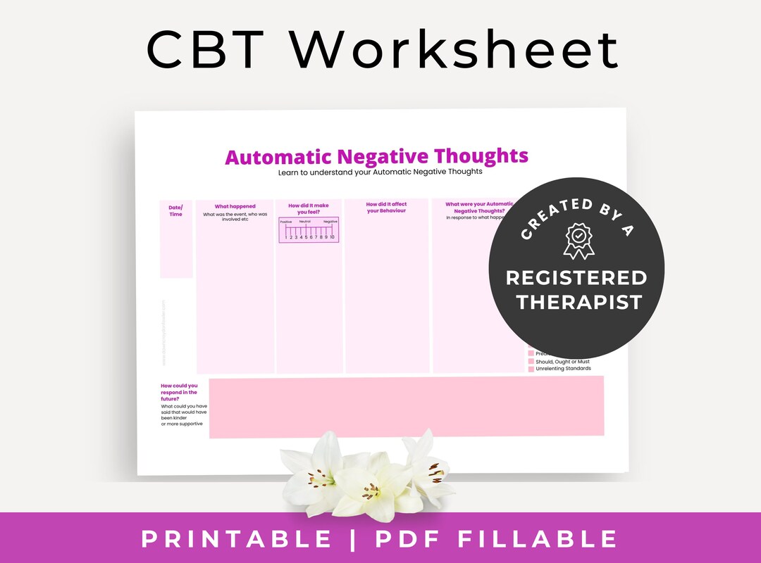 Cbt Anxiety Exercise, Fillable Pdf Form, Automatic Negative Thought ...