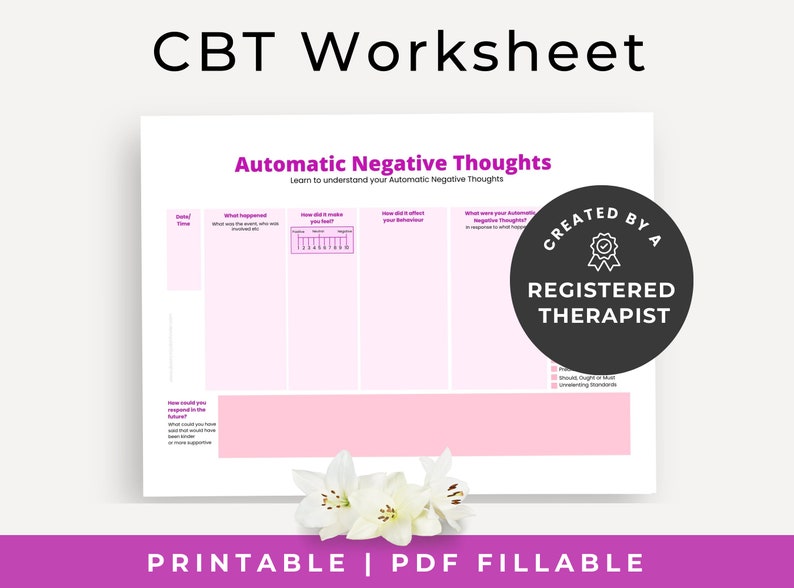 Cbt Anxiety Exercise, Fillable Pdf Form, Automatic Negative Thought ...