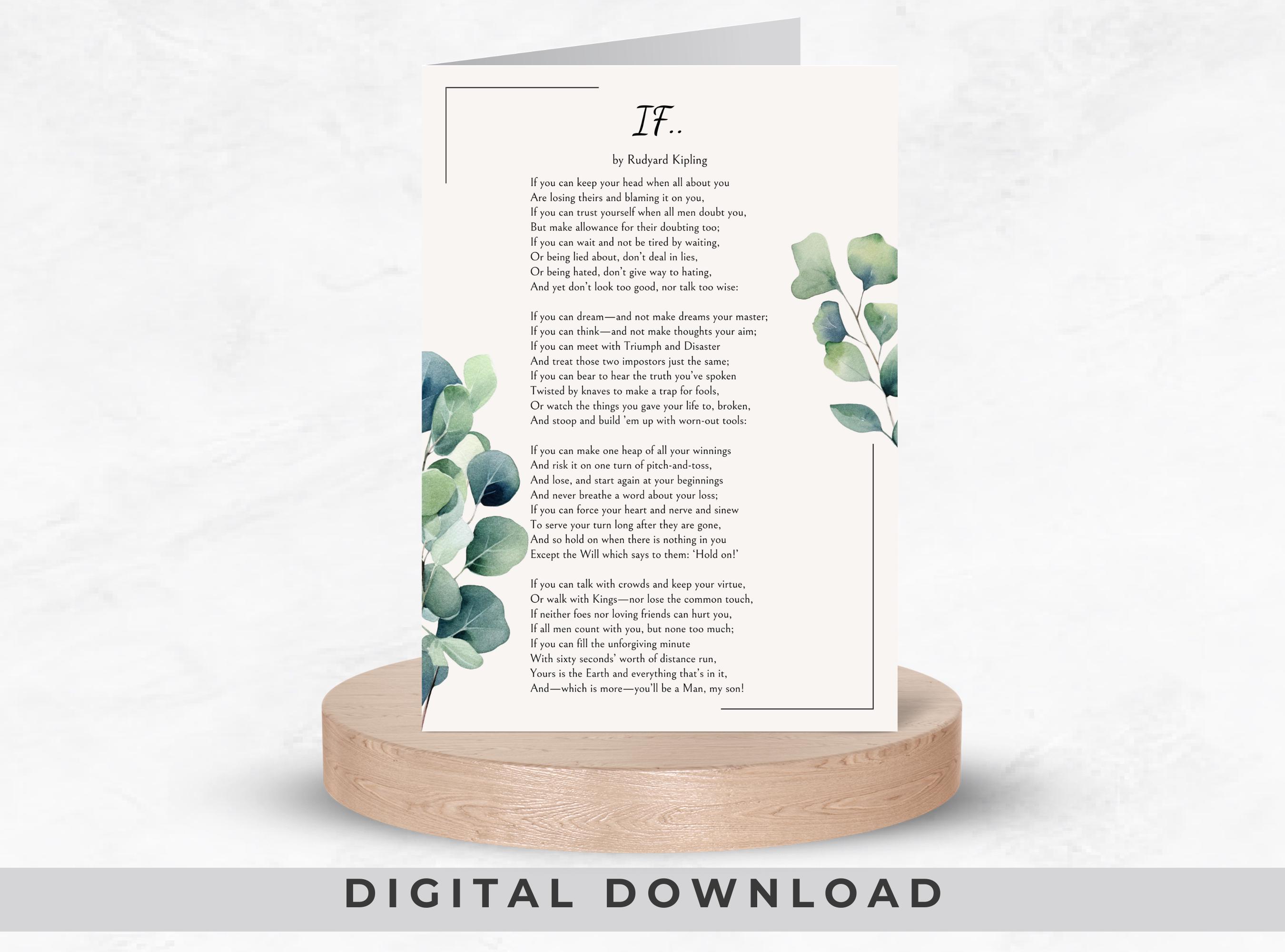 If Poem by Rudyard Kipling, Digital Greeting Card Downloads, Mental ...