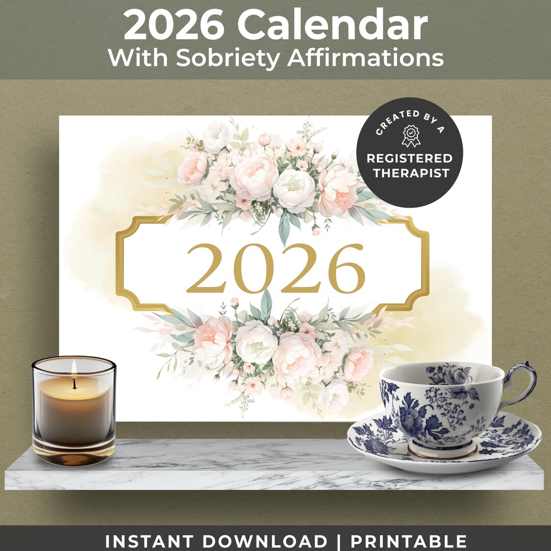 Recovery 2026 Calendar, Floral Design With Sobriety Affirmations, in 3 ...