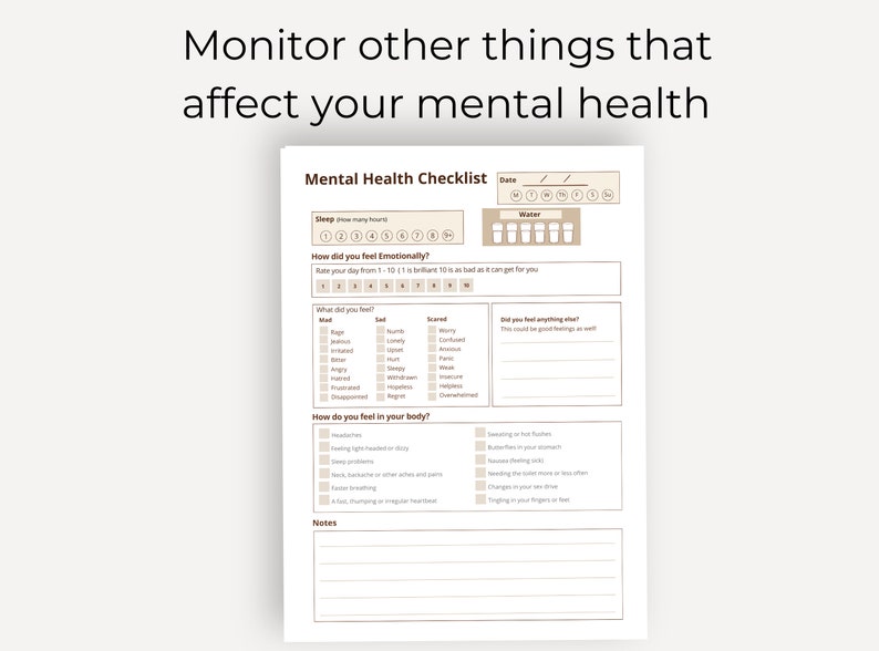 Mental Health Checklist for Adults, Mental Health Tracker, Daily Mood ...