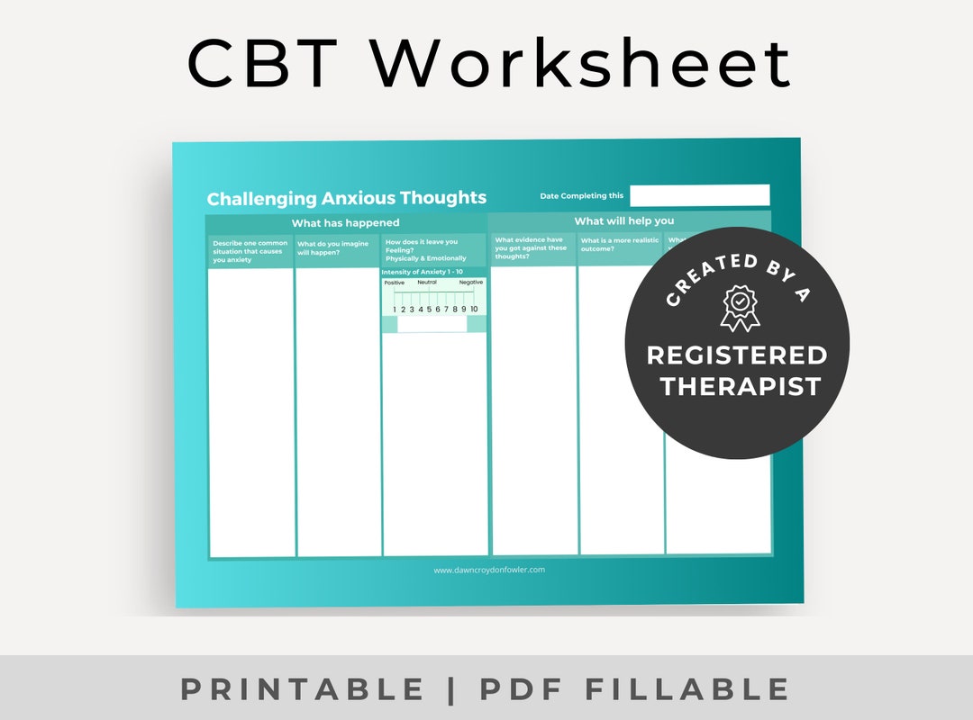 Cognitive Behavioral Therapy Worksheet, Challenging Negative Thoughts ...