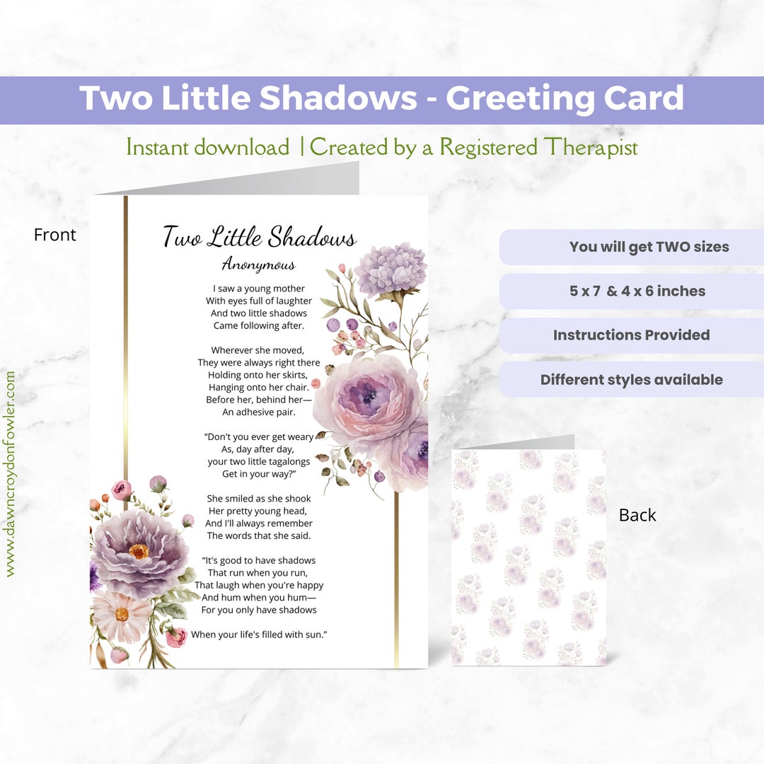 Two Little Shadows Poem Printable Greeting Card Poem for My - Etsy
