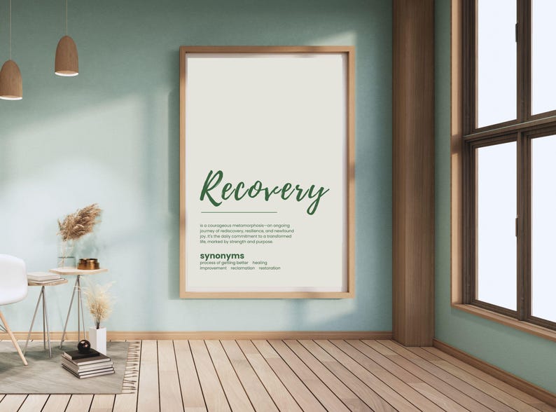 Recovery Definition Poster, Addiction Therapist Office Wall Art, Green Alcoholics Anonymous Wall ...