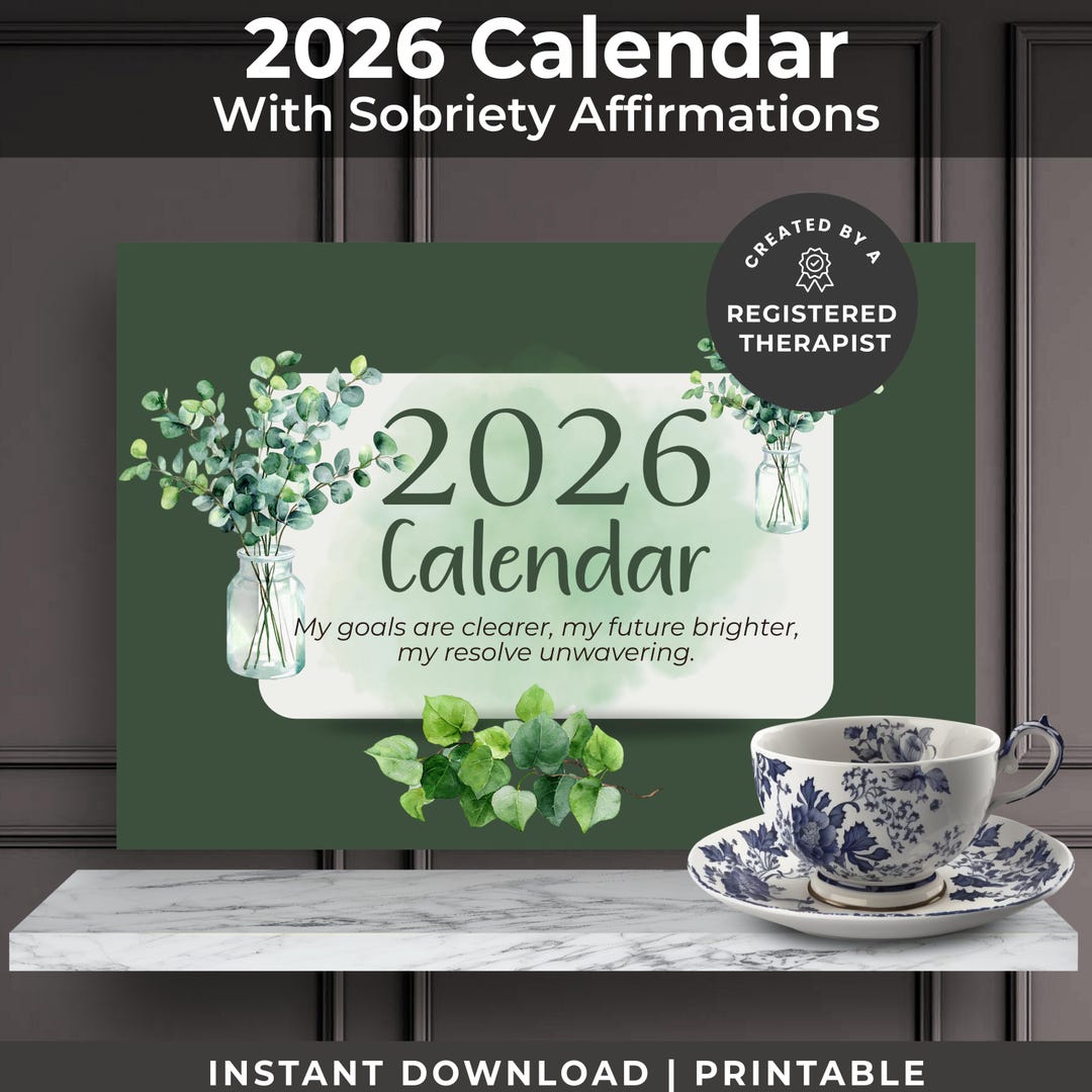 2026 Sobriety Calendar, Botanical Design With Recovery Affirmations ...