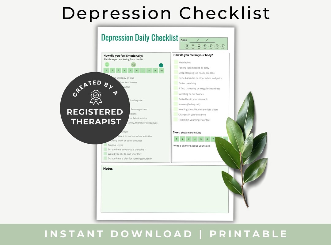Daily Checklist for Depression PDF, Monitor Psychological Symptoms ...