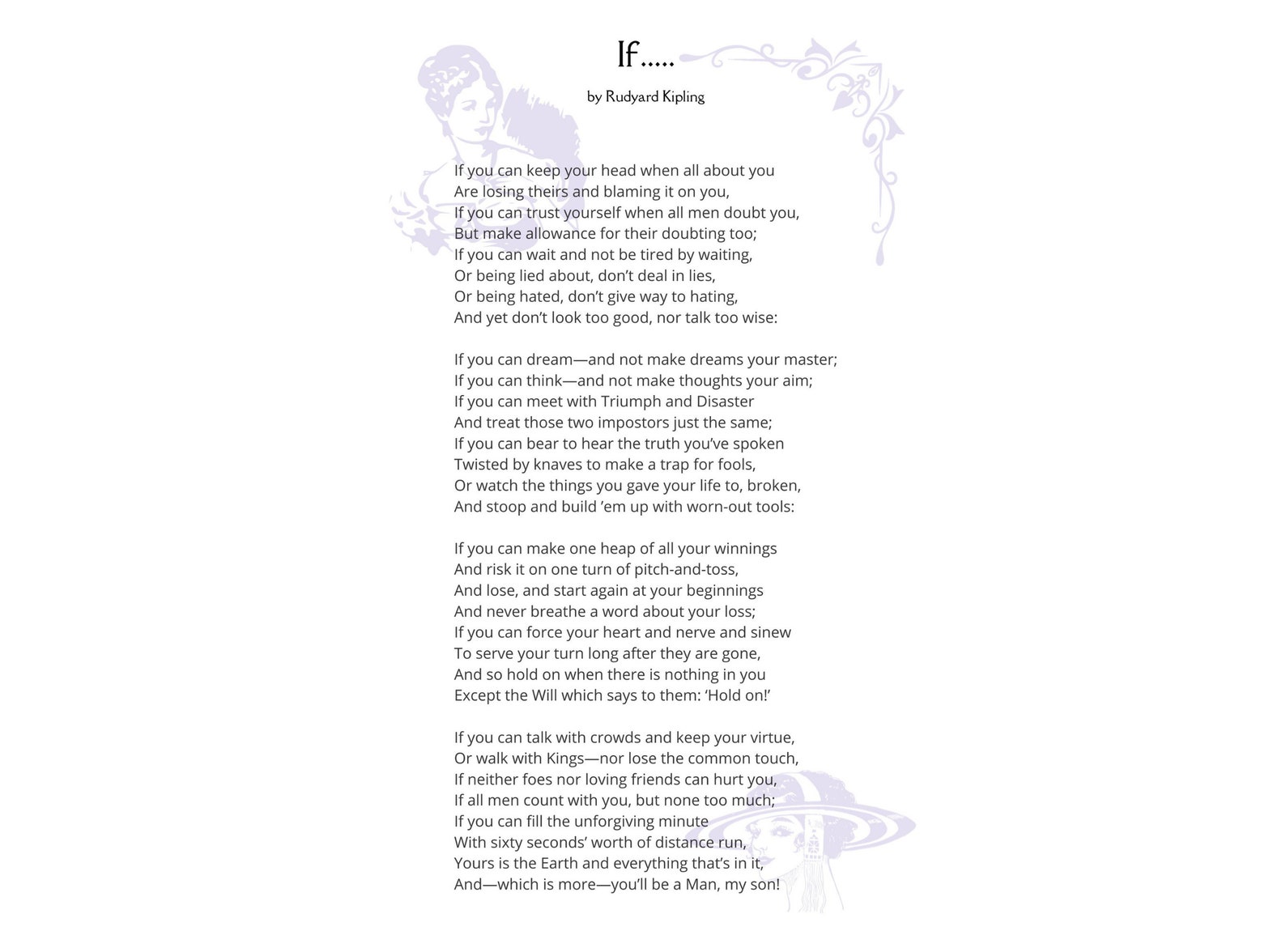 If Poem by Rudyard Kipling, If Poem PDF, Poem for Dad, Poetry Printable ...