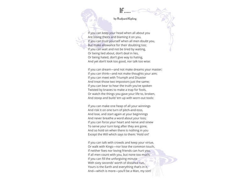 If Poem by Rudyard Kipling, If Poem PDF, Poem for Dad, Poetry Printable ...