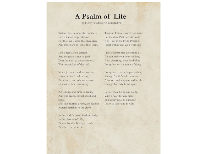 A Psalm of Life, Henry Wadsworth Longfellow, Poem About Life, Printable ...