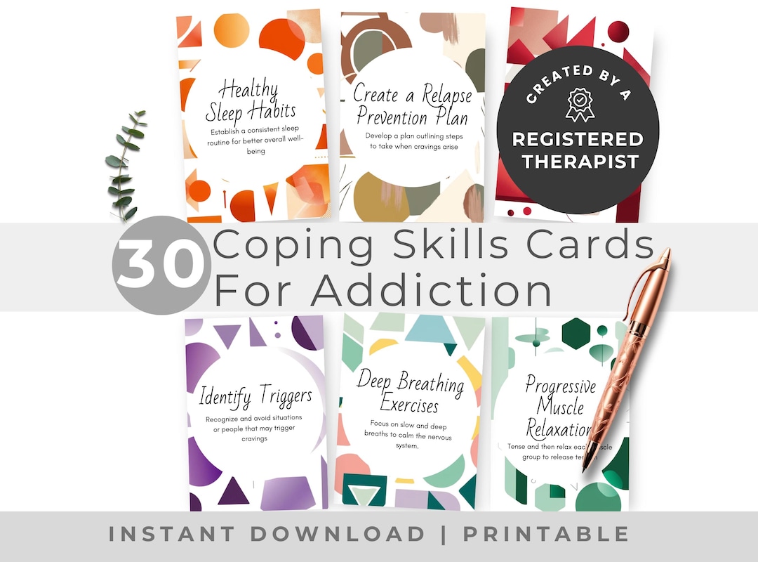 Coping Skills Cards for Adults, Relapse Prevention Tool, 30 Printable ...