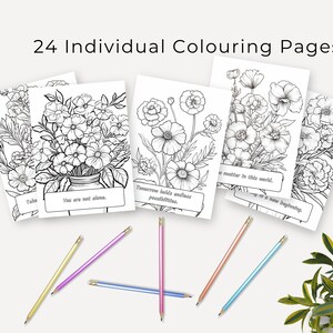 Bouquet of Flowers Coloring Book, With Positive Affirmations, 24 Page ...