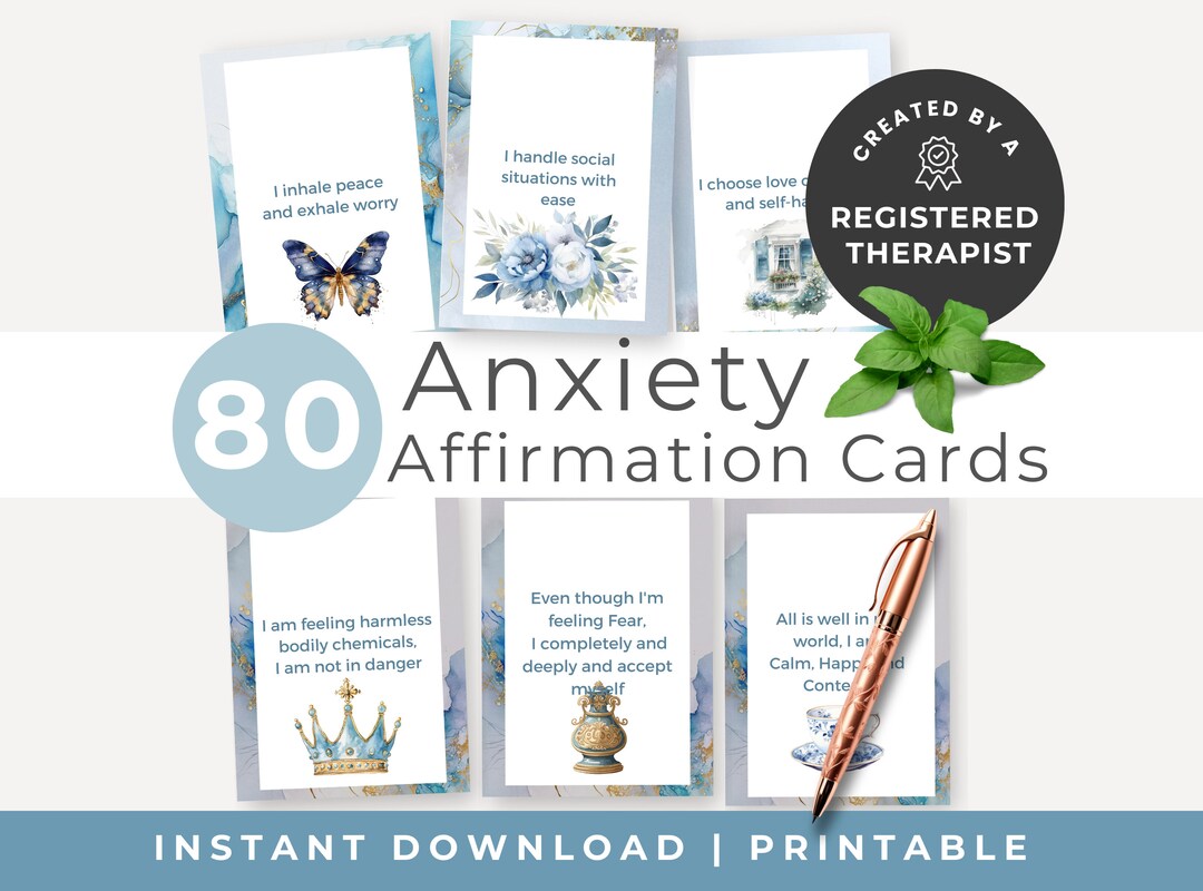 Coping Statements for Anxiety Pdf, Coping Thoughts Examples, Blue ...