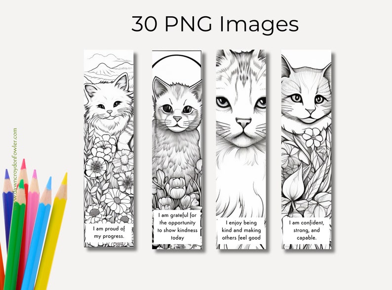 Cats Coloring Bookmarks, With Positive Affirmations, Cat-themed ...