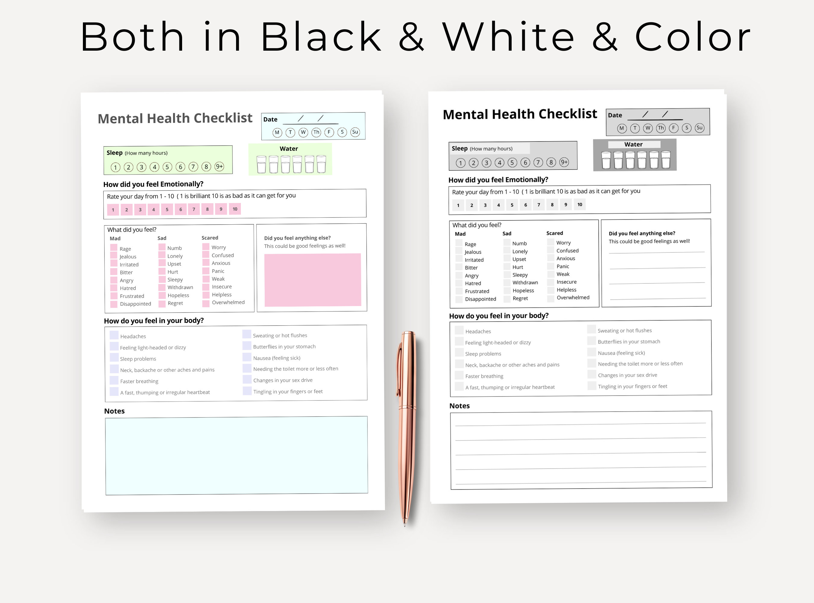Mental Health Checklist for Adults, Mental Health Tracker, Daily Mood ...