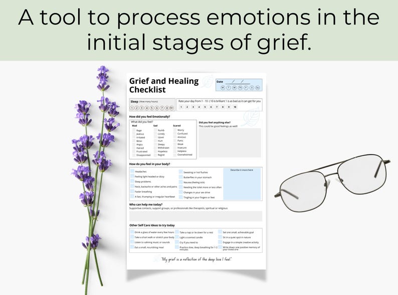 Grief Checklist, Coping Loss Worksheet for Adults, Printable Download ...