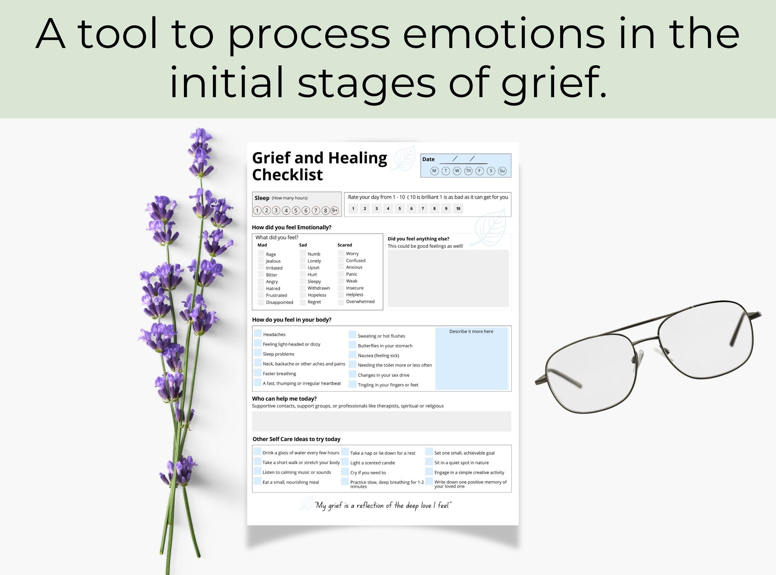 Grief Checklist, Coping Loss Worksheet for Adults, Printable Download ...