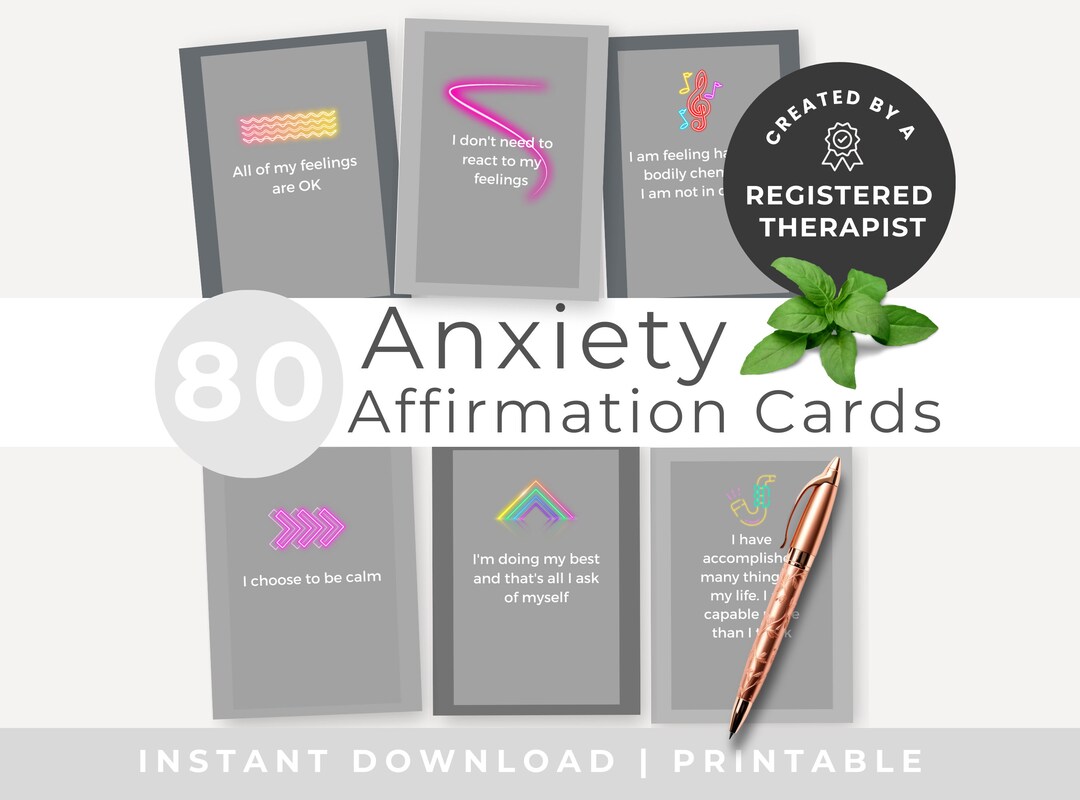 Anxiety Flashcards, Neon Colours, Affirmation Cards for Anxiety, Coping ...