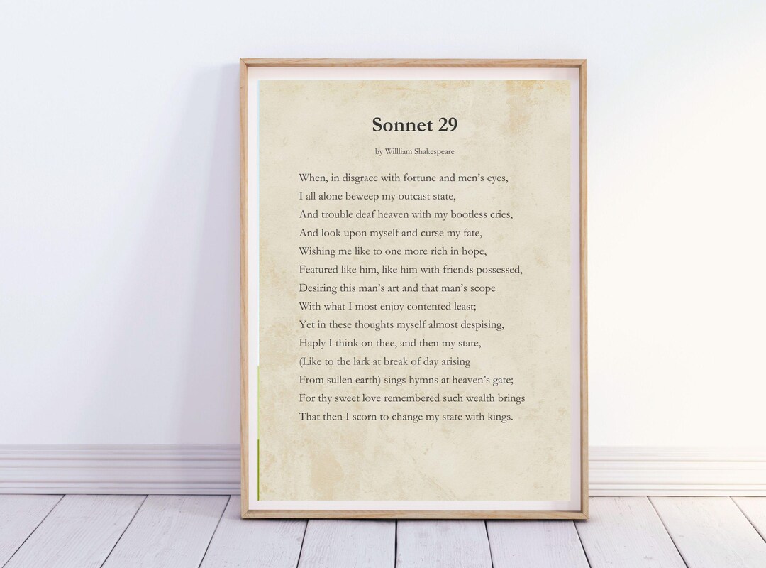 Sonnet 29, William Shakespeare Print, English Poet Digital Download ...