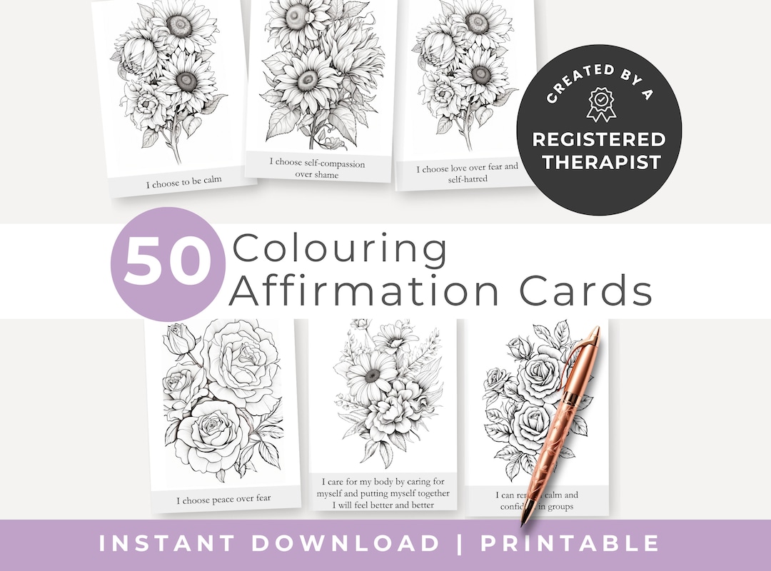 Printable Coloring Affirmation Cards. Floral Colouring Bookmarks ...